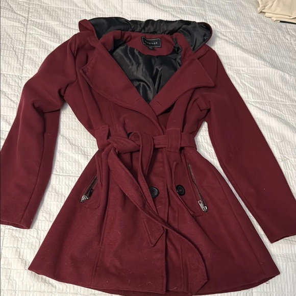 Metaphor | Jackets & Coats | Metaphor Red Pea Coat With Belted Waist ...